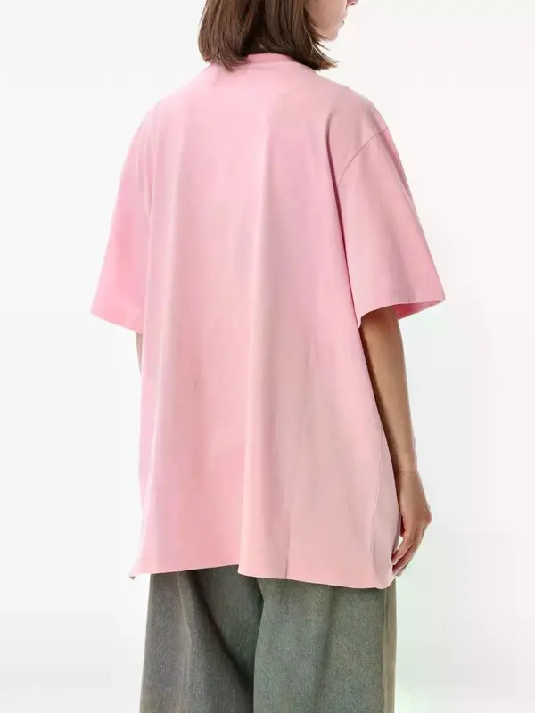 Attico Asymmetric-hem Logo-embroidered T-shirt - Pink