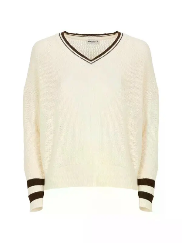 Marella V-neck Striped Trim Sweater