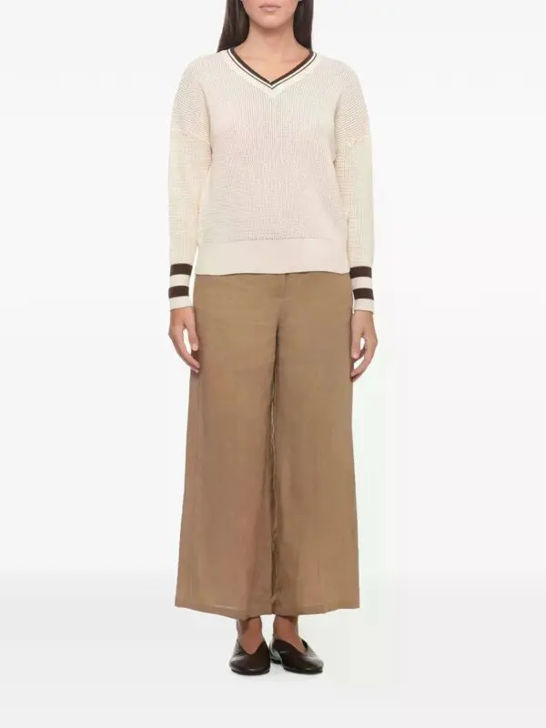 Marella V-neck Striped Trim Sweater