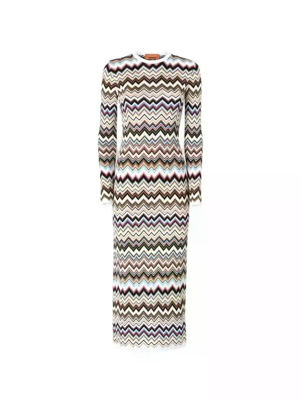 Missoni Zigzag Knit Long Sleeve Dress - White