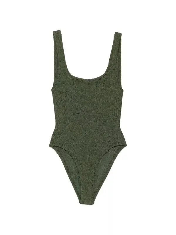 Hunza G Crinkle-effect Square-neck Swimsuit - Green
