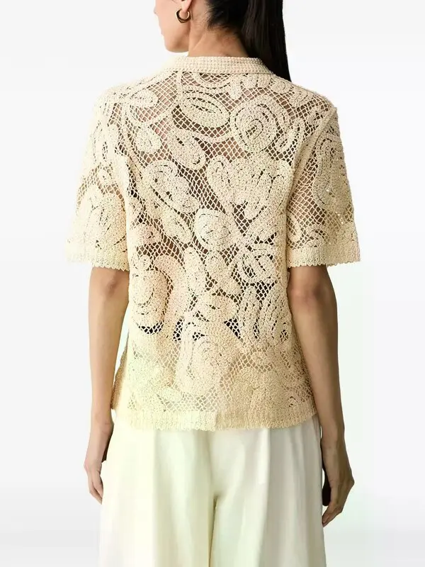 BENETTON Crochet Knit Floral Pattern Short Sleeve Shirt