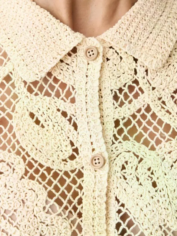BENETTON Crochet Knit Floral Pattern Short Sleeve Shirt