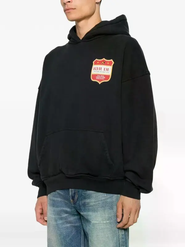 Rhude Logo Print Hoodie - Black