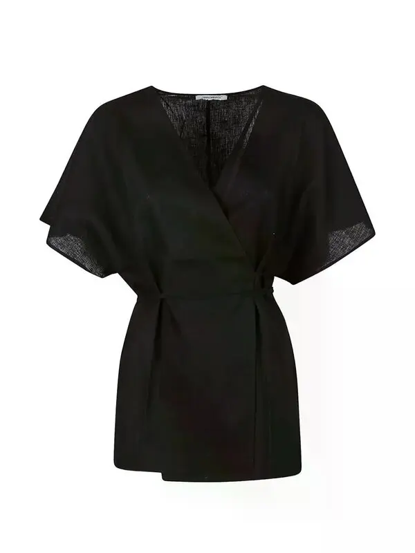 HINNOMINATE Wrap-style Linen Shirt - Black