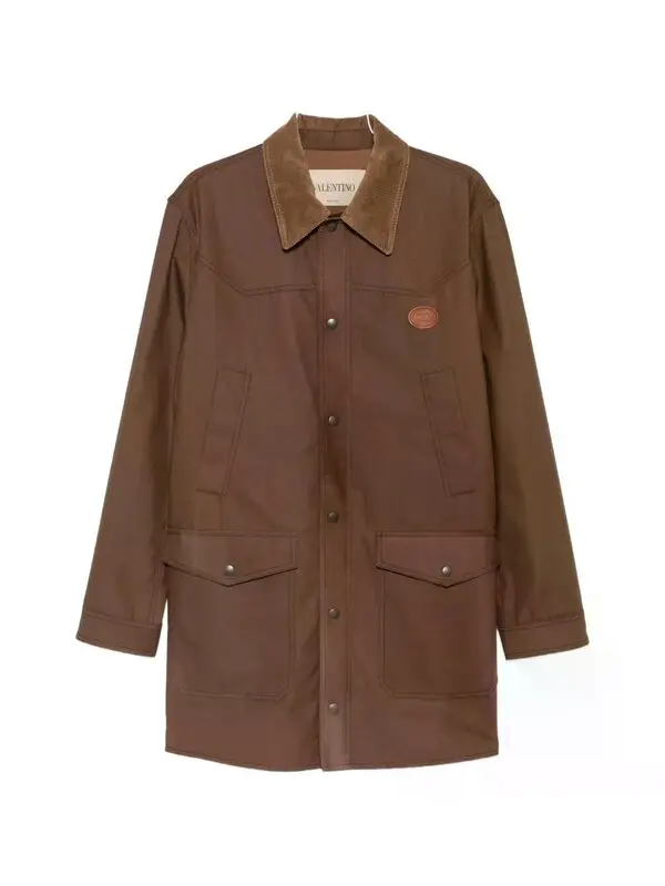 Valentino Garavani Corduroy-collar Logo-patch Coat - Brown