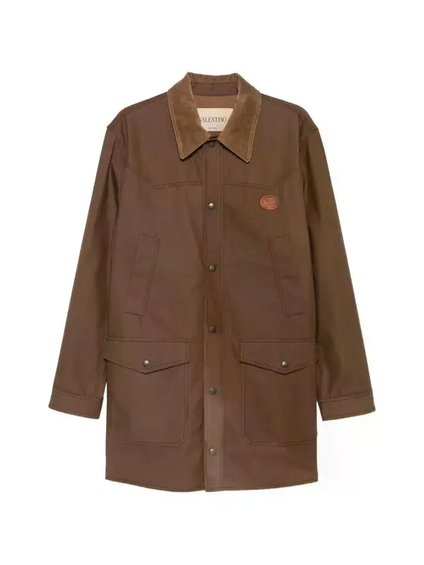 Valentino Garavani Corduroy Collar Long Sleeve Coat - Brown