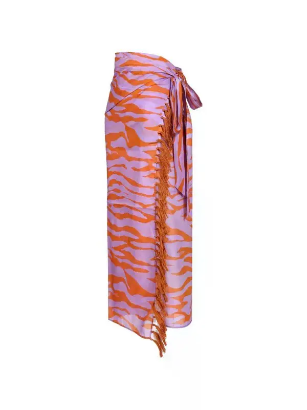 Attico Animal-print Fringed Skirt - Purple