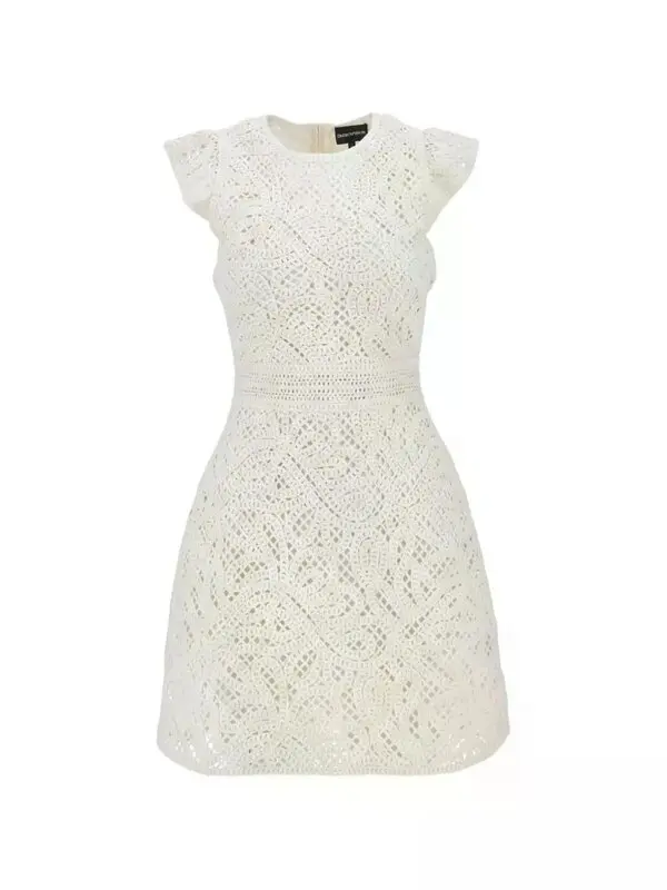 Emporio Armani Crochet-knit Cap-sleeve Mini Dress - White