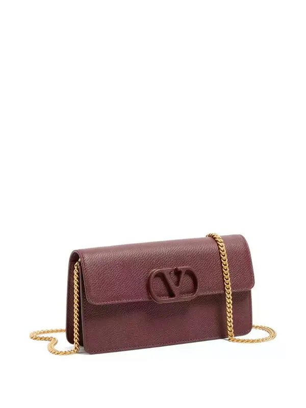 Valentino Garavani Vlogo Signature Grainy Calfskin Wallet With Chain - Red