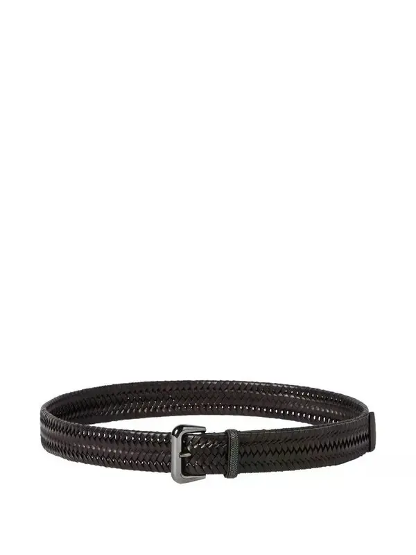 Brunello Cucinelli Stretch Braided-leather Belt With Shiny Loop - Brown