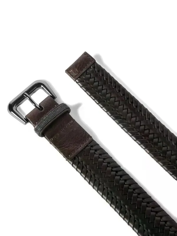 Brunello Cucinelli Stretch Braided-leather Belt With Shiny Loop