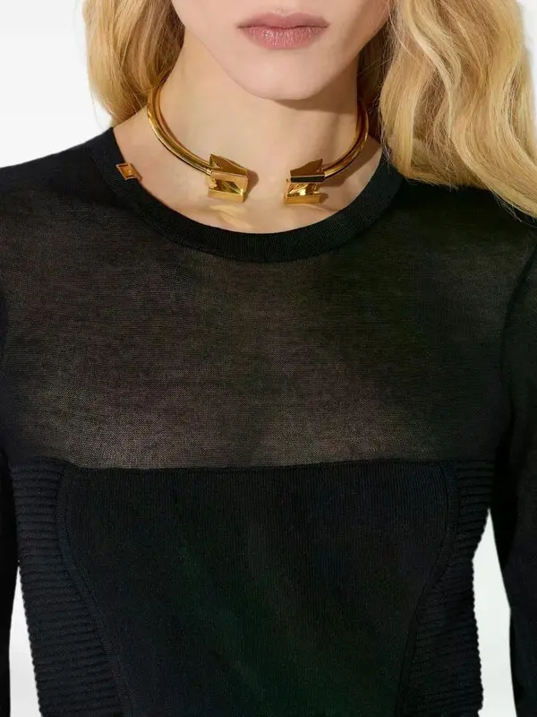Elisabetta Franchi Golden Metal Geometric Logo Necklace