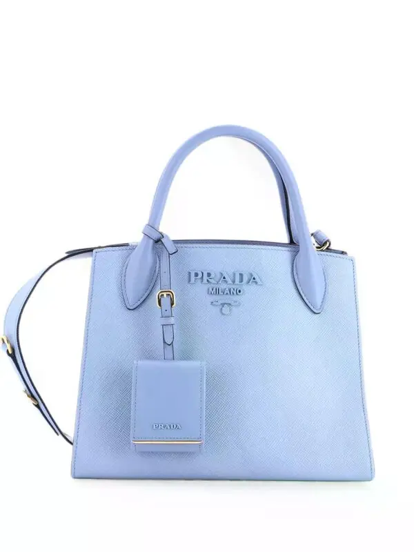 Prada Monochrome Saffiano With City Calf Small Tote Bag - Blue