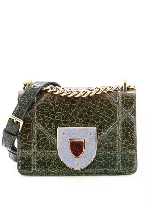 Dior Diorama Club Flap Bag Crackled Deerskin Small Shoulder Bag - Green