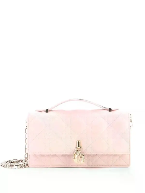 Dior My Top Handle Flap Bag Cannage Quilt Lambskin Mini Crossbody Bag - Pink