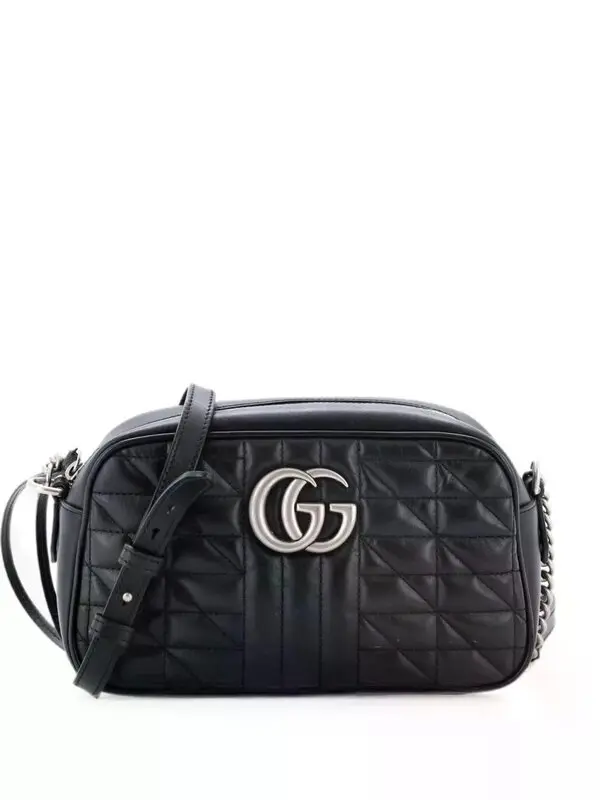 Gucci Gg Marmont Shoulder Bag Mixed Matelasse Leather Small Crossbody Bag - Black