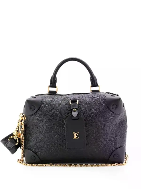 LOUIS VUITTON Petite Malle Souple Handbag Monogram Empreinte Leather Shoulder Bag - Black