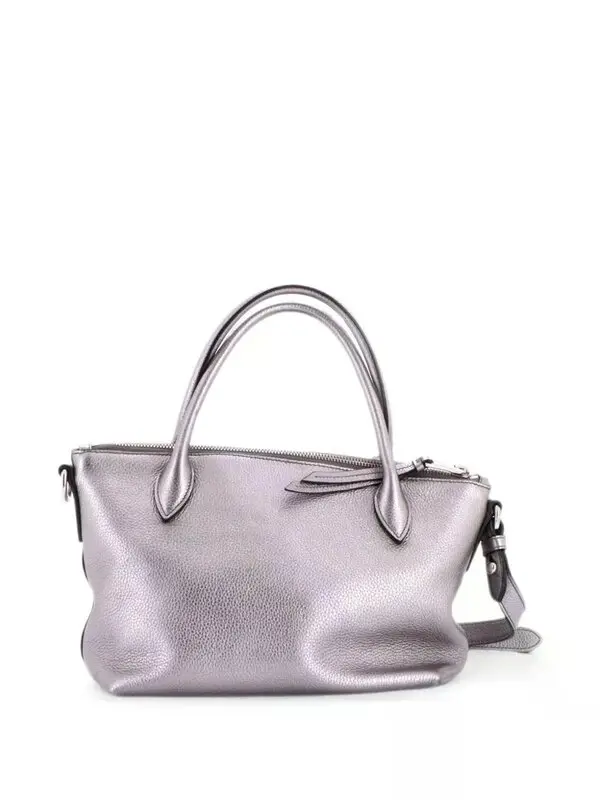 Prada Dual Strap Zip Tote Vitello Daino Small Shoulder Bag - Silver