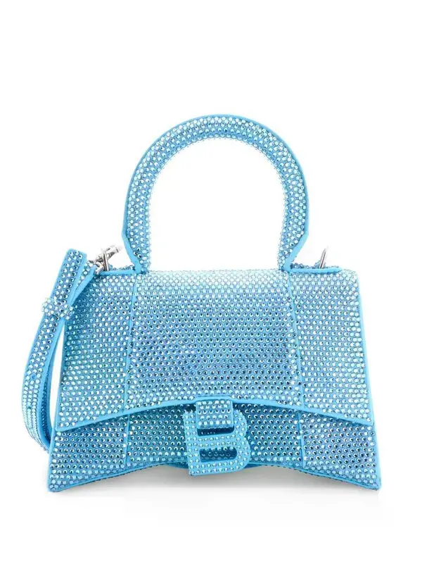 Balenciaga Hourglass Top Handle Bag Suede With Crystals Xs Crossbody Bag - Blue
