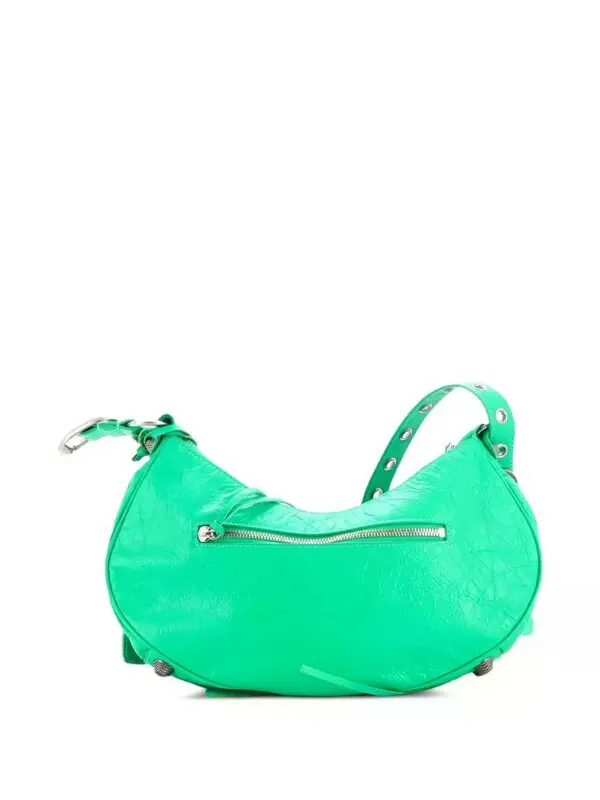 Balenciaga Le Cagole Leather Shoulder Bag With Giant Studs - Green