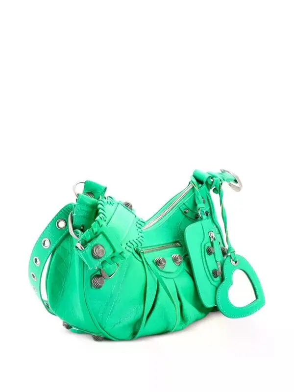 Balenciaga Le Cagole Leather Shoulder Bag With Giant Studs - Green