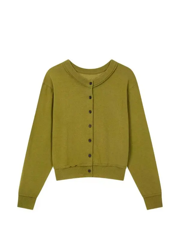 STUDIO TOMBOY Ribbed-trim Round-neck Cardigan - Green