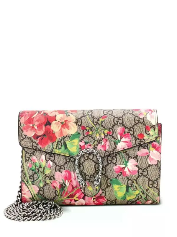 Gucci Dionysus Chain Wallet Blooms Print Gg Coated Canvas Small Crossbody Bag - Brown