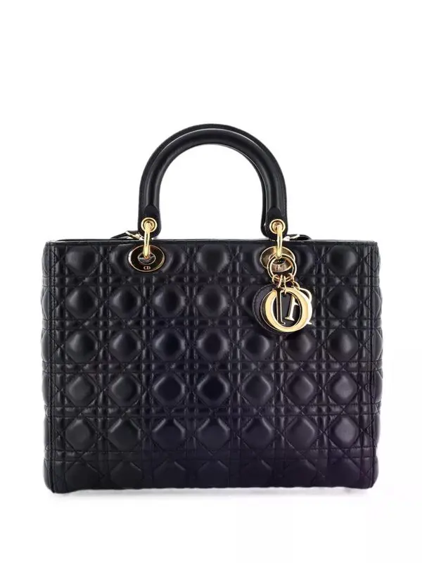 Dior Lady Cannage Quilt Lambskin Large Satchel - Black
