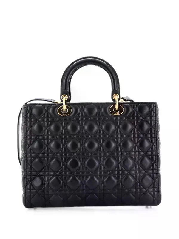 Dior Lady Cannage Quilt Lambskin Large Satchel - Black