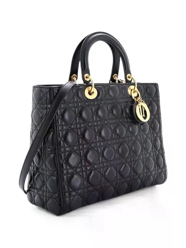 Dior Lady Cannage Quilt Lambskin Large Satchel - Black
