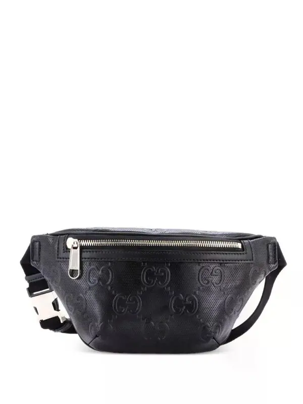 Gucci Gg Embossed Perforated Leather Belt Bag - Black