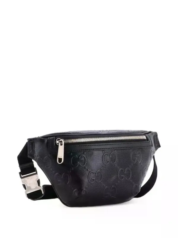 Gucci Gg Embossed Perforated Leather Belt Bag - Black