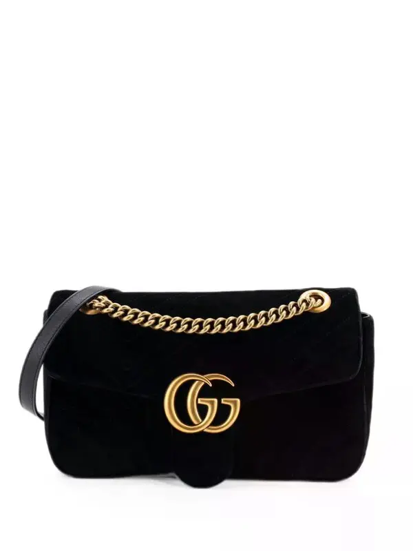 Gucci Gg Marmont Flap Bag Matelasse Velvet Small Shoulder Bag - Black