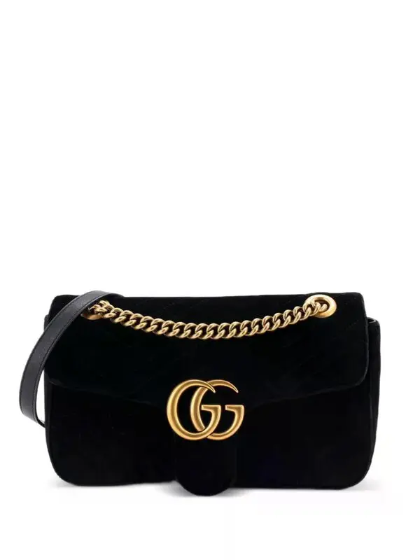 Gucci Gg Marmont Matelassé Velvet Small Shoulder Bag - Black