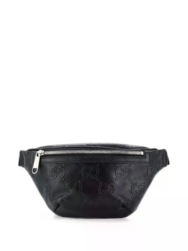 Gucci Gg Embossed Perforated Leather Belt Bag - Black