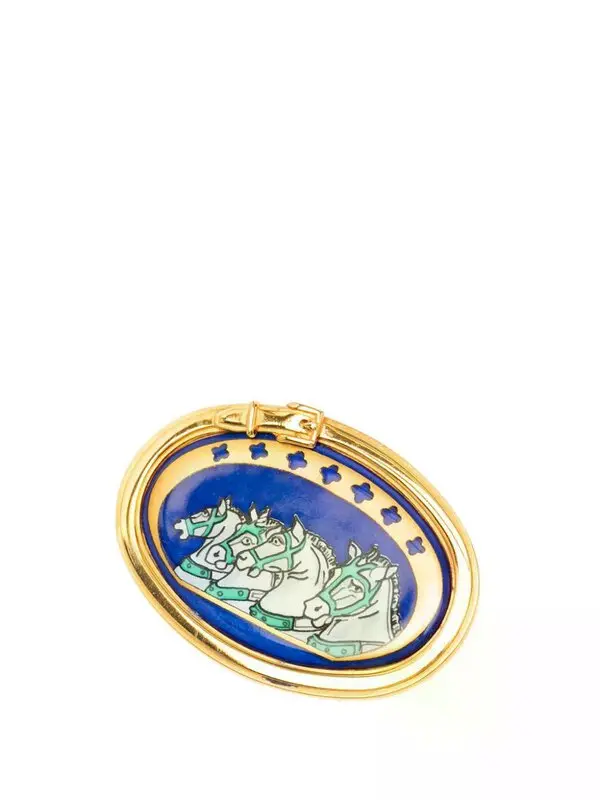 Hermès 1990-2020 Enamel Chevaux Pin Brooch Costume Brooch - Blue