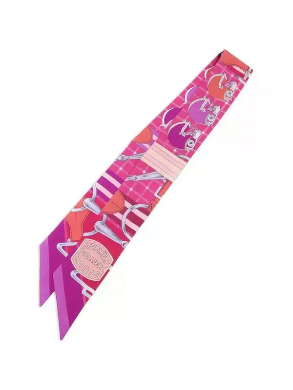 Hermès Twilly Equestrian-pattern Scarf - Pink