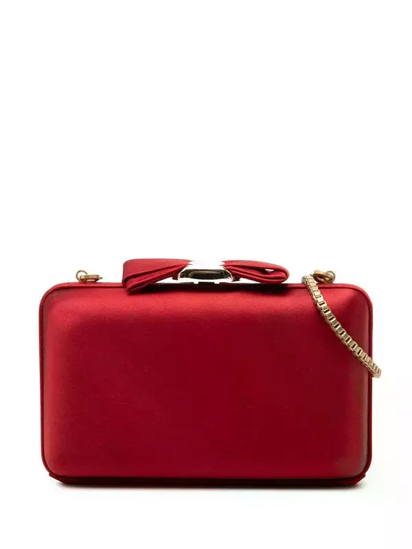 FERRAGAMO 2010-2026 Satin Vara Bow Evening Clutch On Chain Crossbody Bag - Red