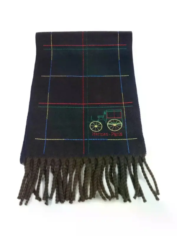 Hermès Embroidered Fringed Scarf - Brown