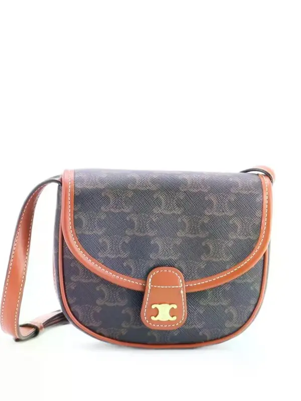 Celine Besace Flap Bag Triomphe Coated Canvas Mini Crossbody Bag - Brown