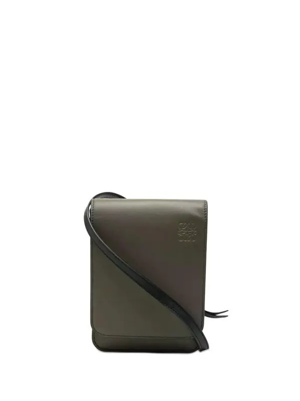 Loewe Bicolor Leather Anagram Gusset Flat Crossbody Bag - Green