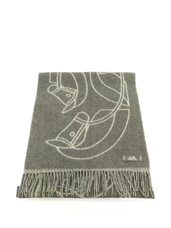 Hermès Horse-print Fringed Scarf