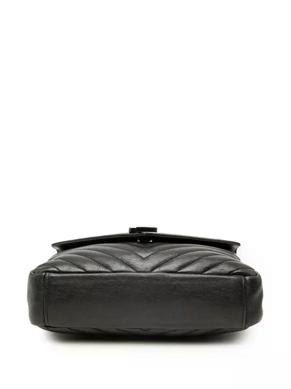 Saint Laurent Medium Chevron Sheepskin Monogram College Bag - Black