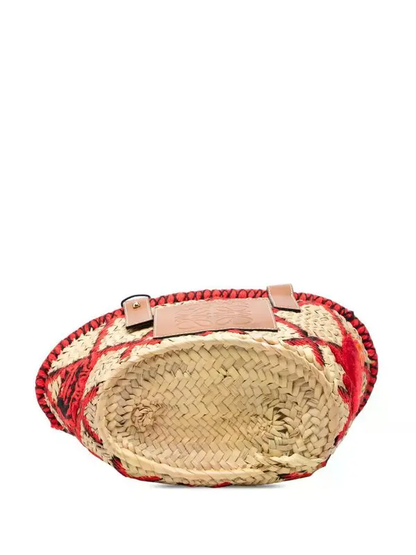Loewe Raffia Animal Embroidered Anagram Basket Tote Bag - Neutrals