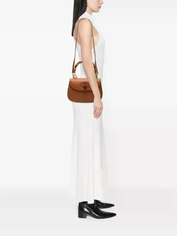 Gucci Grained Calfskin Bamboo Night Satchel - Brown
