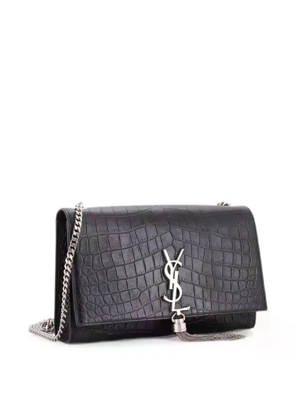 Saint Laurent Classic Monogram Tassel Crocodile Embossed Leather Medium Crossbody Bag