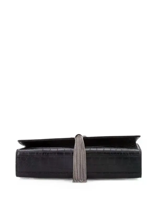 Saint Laurent Classic Monogram Tassel Crocodile Embossed Leather Medium Crossbody Bag