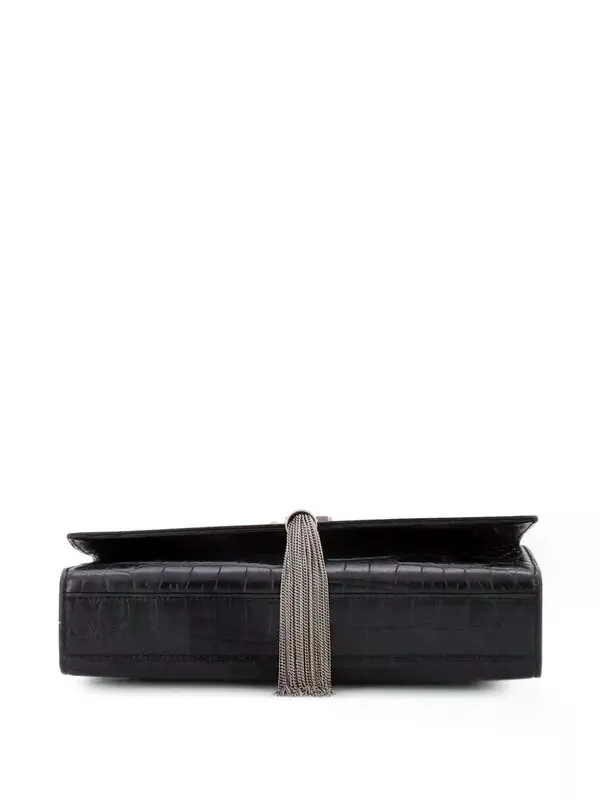 Saint Laurent Monogram Tassel Crocodile Embossed Leather Crossbody Bag