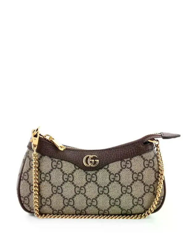 Gucci Ophidia Charm Shoulder Bag Gg Coated Canvas With Leather Mini Crossbody Bag - Brown